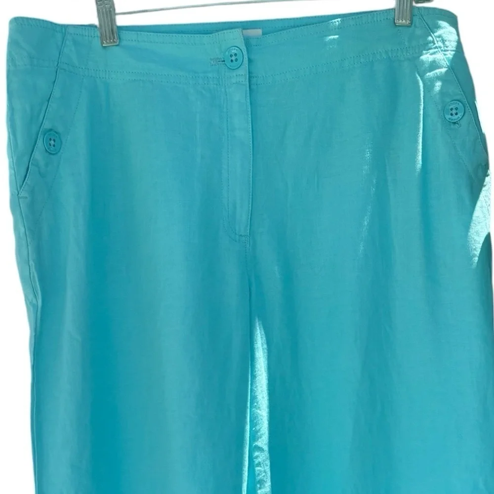 Chico's | Pants & Jumpsuits | Chicos Turquoise 0 Linen Wide Leg Flat ...